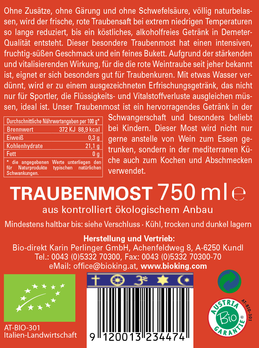 Bio TRAUBENMOST "Mosto d` Uva" – BioKing